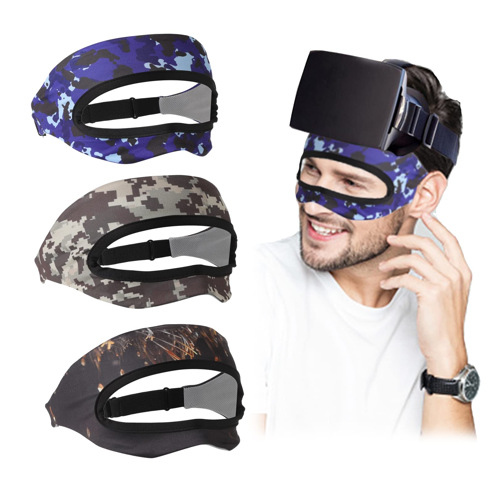 VR Mask Sweat Band for Oculus Quest 2 Accessories,Breathable VR Eye Mask Cover for Enhanced Comfort in VR,Protect Facial Skin,,Adjustable Size(3PCS)