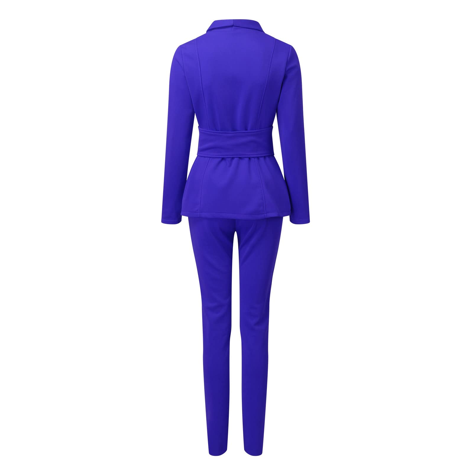 Two Piece Pant Women's Two Piece Lapels Suit Set Office Business Long Sleeve Formal Jacket Pant Suit Slim Two Tone Suit Blue