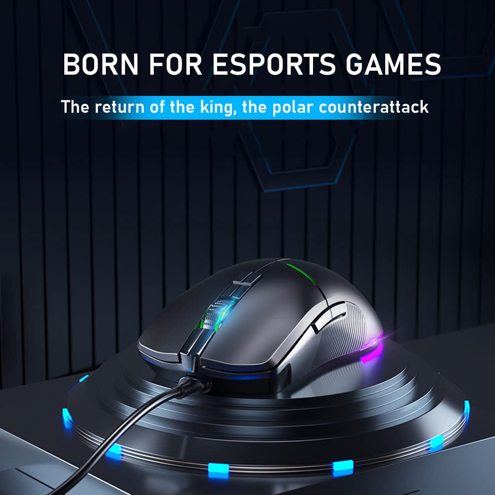 SHUNJINRUN Wired Gaming Mouse RGB Backlit Ergonomic Lightweight USB Mouse with 7 Backlight Modes up to 6400 DPI for Laptop Windows PC Gamers (F820-Black)