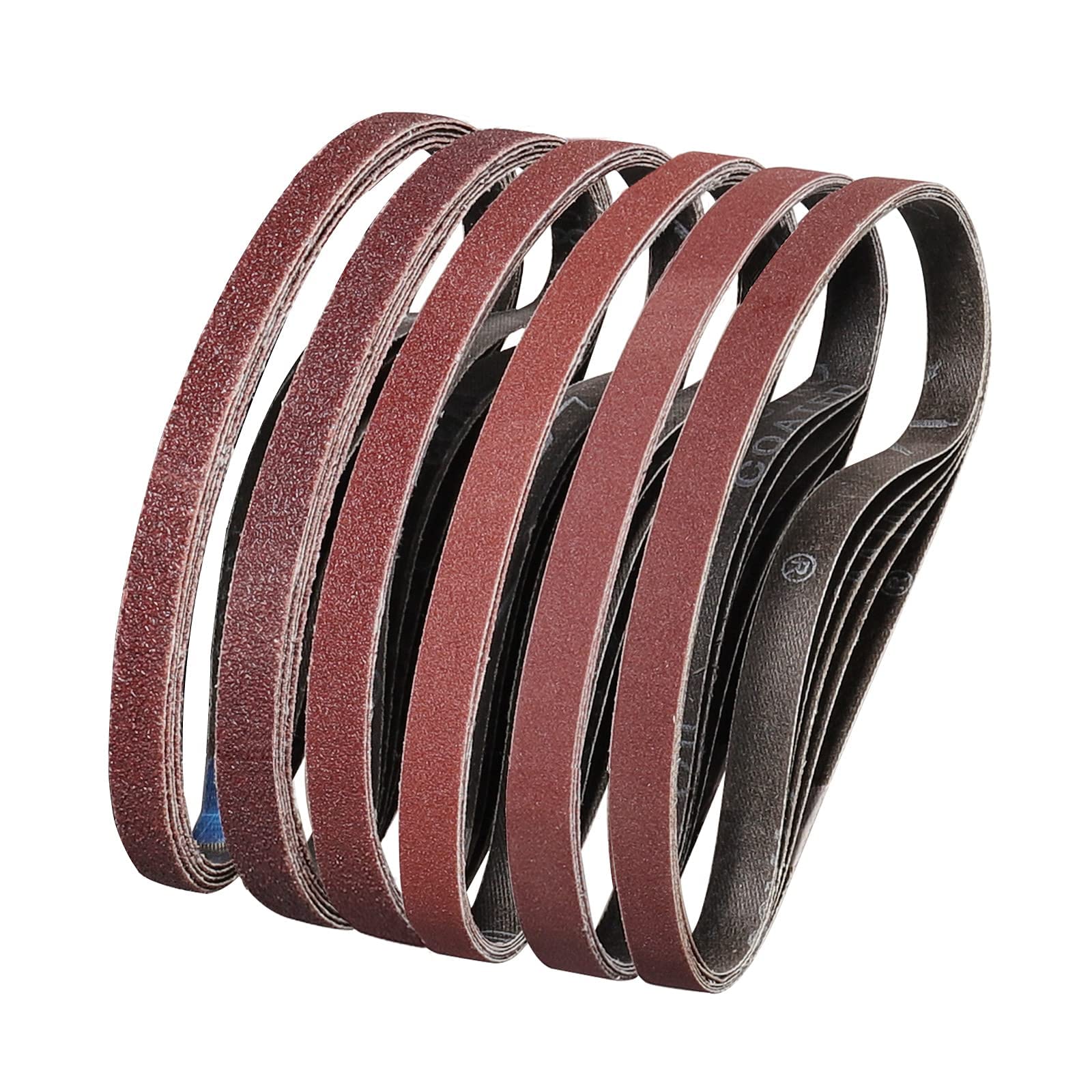 POTUINOM 36 Pack Sanding Belts 1/2X18 Inches(13X457mm)- 6 Each of 40/60/80/120/180/240 Grits Aluminum Oxide Sanding Belt, Best Suitable for Wood Sanding and Levelling