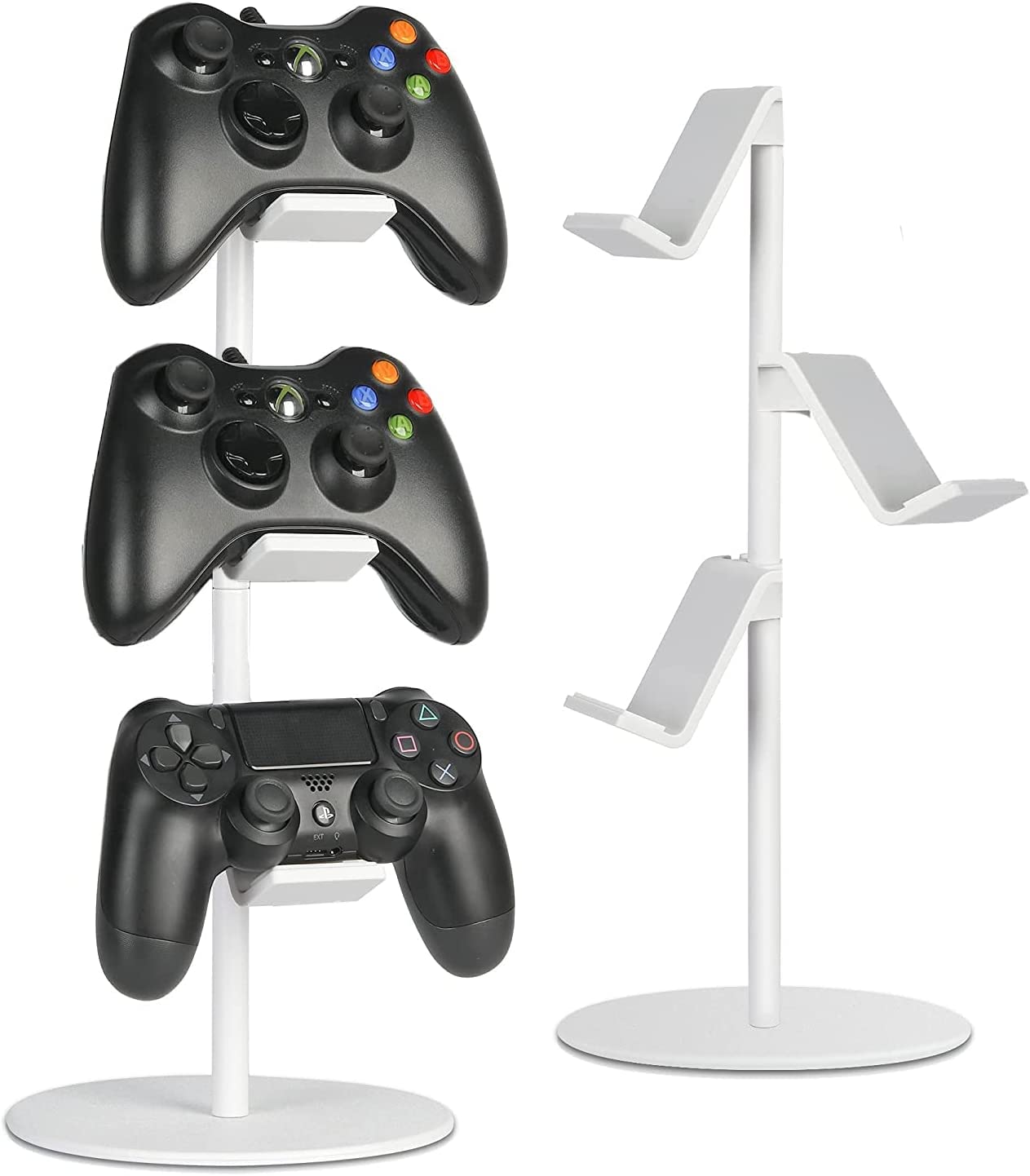 Xnuoyo 3 Tier Controller Holder,Universal Adjustable Game Controller Stand/Game Organizer,2 in 1 Game Controller Stand Holder Storage Organizer,Headset Hanger Game Universal Accessories White (White)