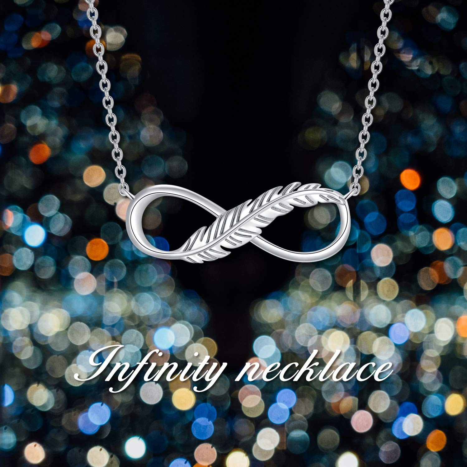 PDTJMTG Infinity Feather Necklace 925 Sterling Silver Necklace for Women, 18”+2”