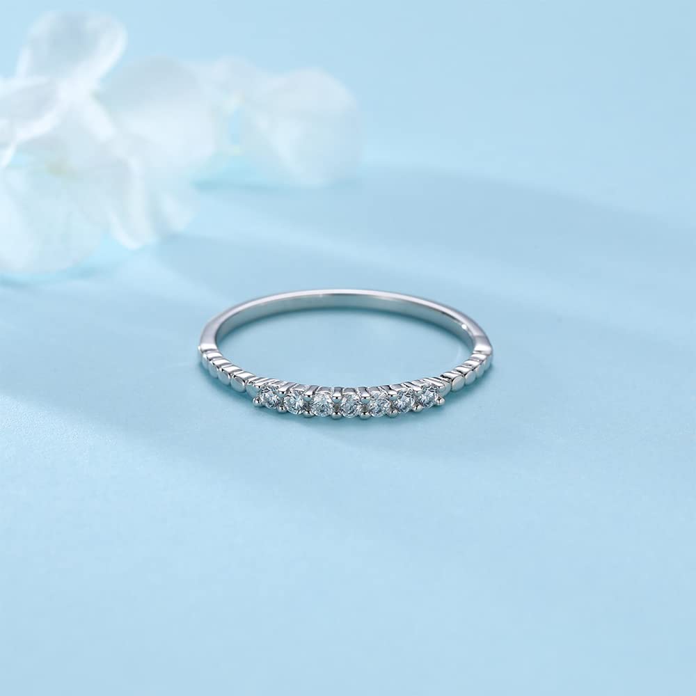 SILBERTALE 925 Sterling Silver 2MM Thin CZ Round Diamond Cubic Zirconia Ring Midi Knuckle Finger Engagement Wedding Band Stackable Rings For Her Size 9.25
