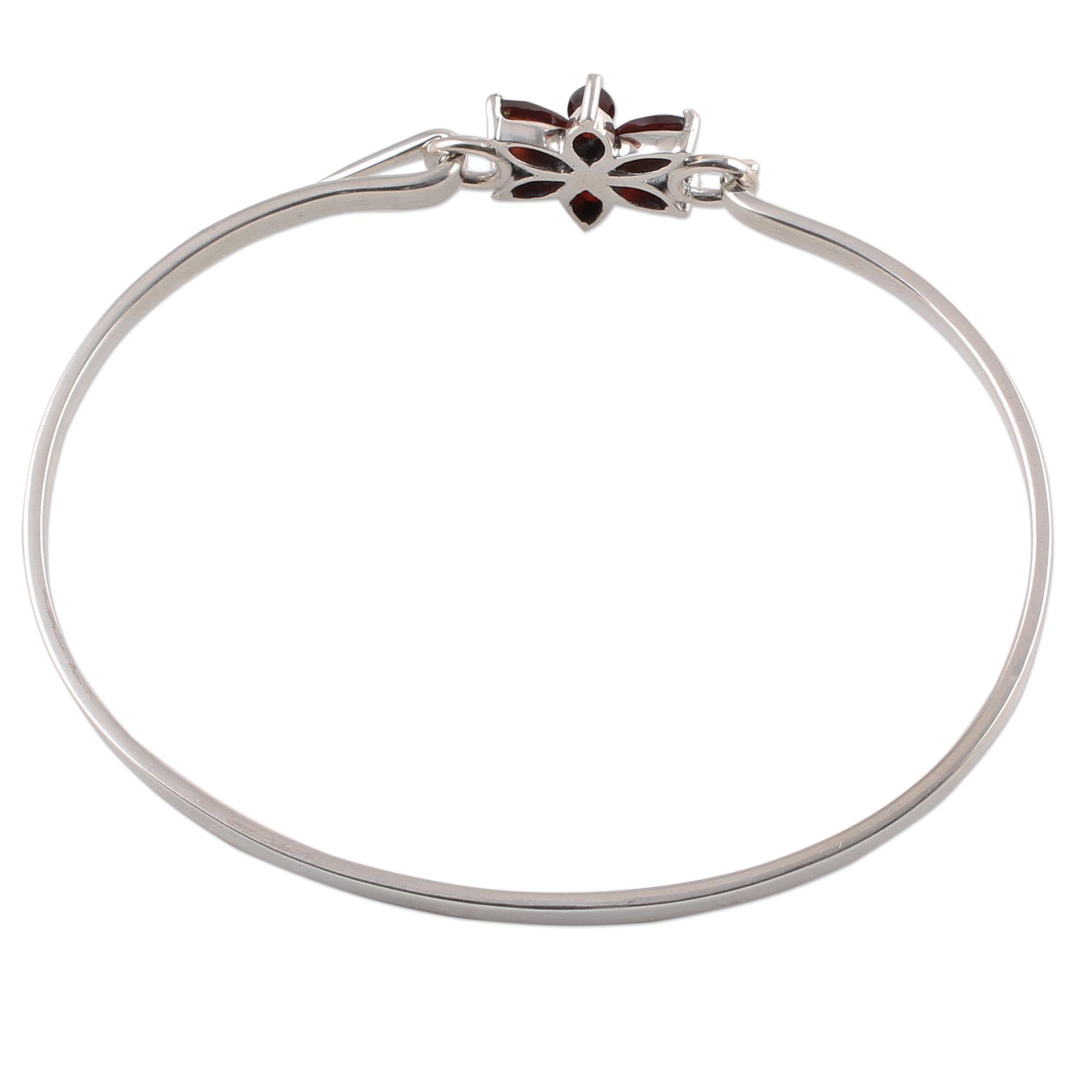 NOVICA Handmade Garnet Pendant Bracelet .925 Sterling Silver Floral from India Red Birthstone 'Marquise Flower'