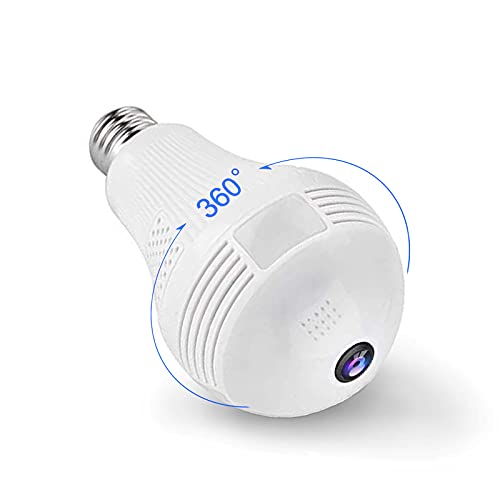 RUSFEIDA Smartbulb360 Security Camera, 360 Degree Panoramic Indoor/Outdoor Wireless IP WiFi Camera for Baby/Pet/Nanny/Elder/Home, Color Night Vision, Motion Detection, Two Way Talk, E27 Light Socket