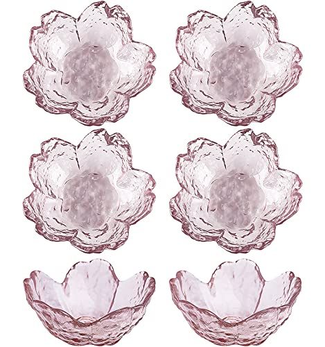 SZHTSWU Pink Cherry Blossom Glass Soy Sauce Dish Petals Shape Mini Cute Crystal Dessert Bowl, Appetizer Plates, Tea Bag Holder, Small Dip Bowls for Snack Sauce, Jam, Sushi, Side Dish (Gold Side)