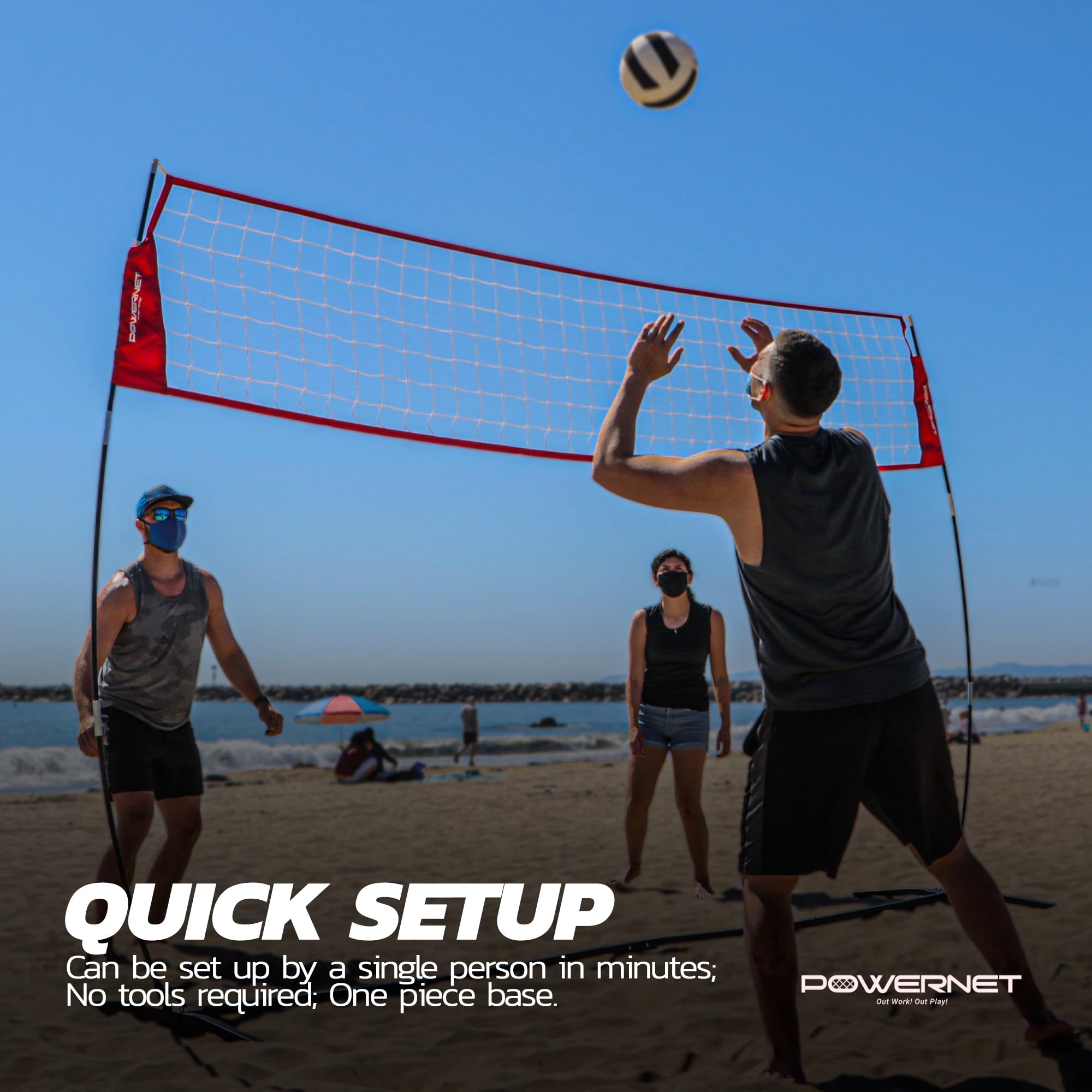 PowerNet Freestanding Volleyball Warm Up Net | Portable Design for Indoor Or Outdoor Use | Foldable One Piece Quick Setup Frame | Great for Hitting Serving Drills Small Scrimmage Or 1 On 1 Game