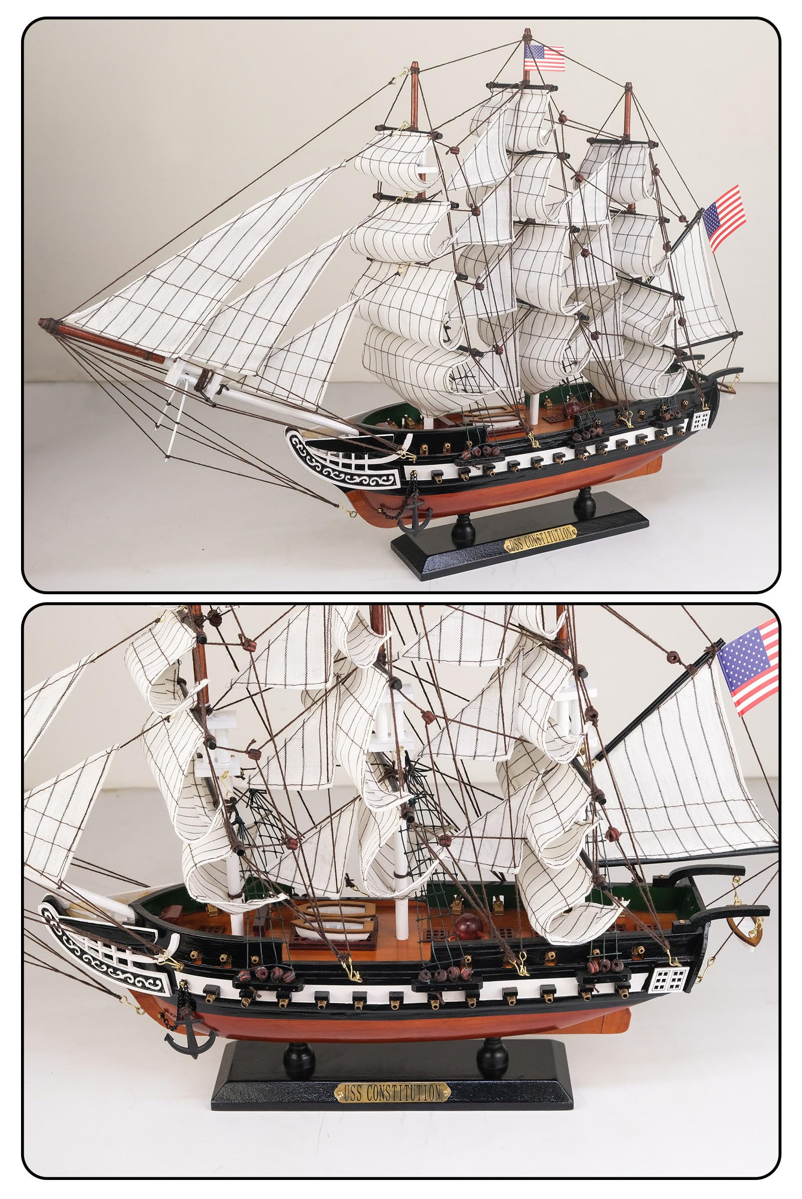 SAILINGSTORY Wooden Ship Model Sailboat Decor USS Constitution 1/150 Scale Replica Frigate Medium