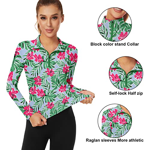 Women's Golf Shirt Long Sleeve 1/4 Zip Pullover Tennis Shirts Running Hiking Outdoor Tops (Print C, XXL)