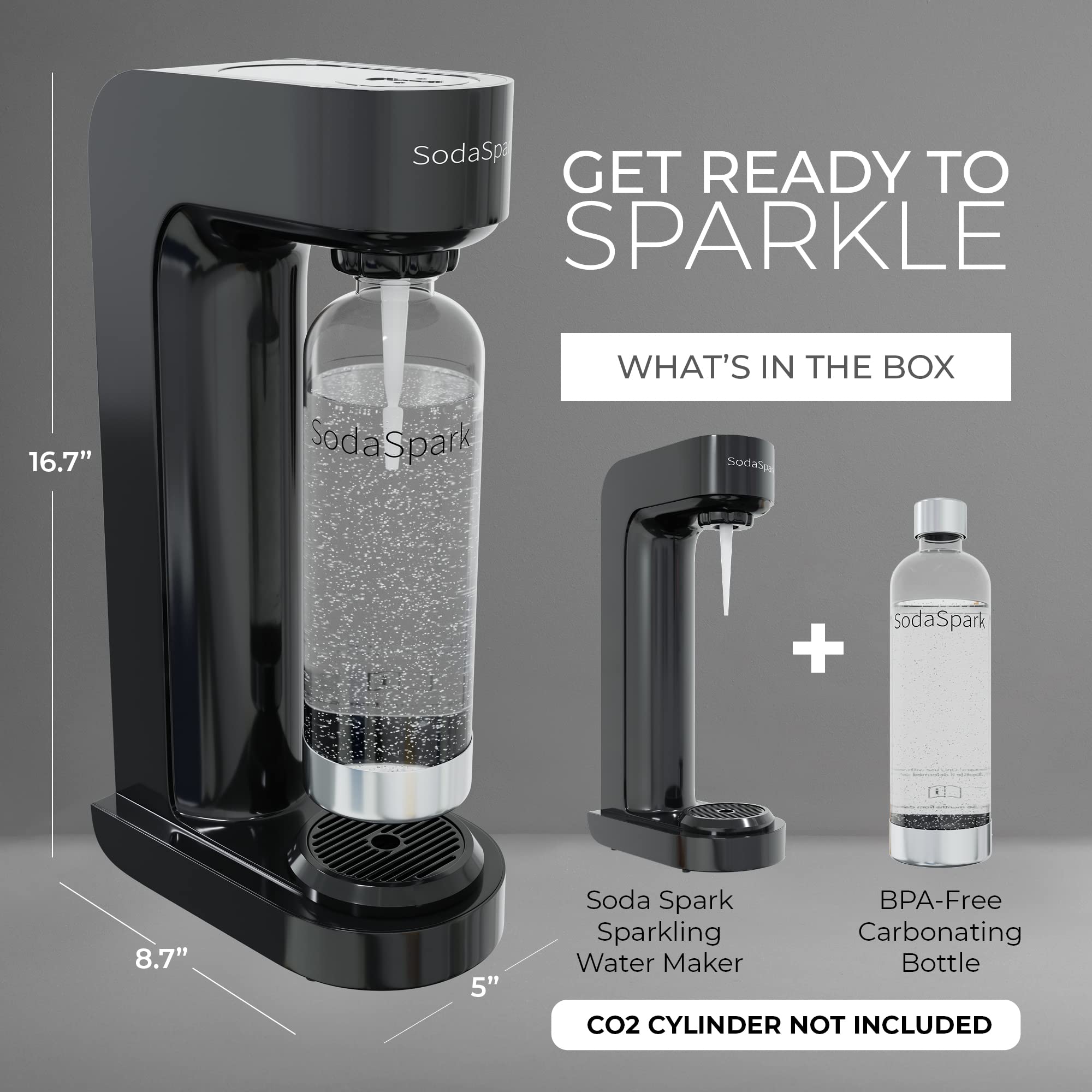 Soda Maker with BPA Free Bottle - CO2 Powered One Touch Fizz Control - Fresh Sparkling Water Maker - Homemade Sparkle Seltzer Streaming Machine, Carbonated Water Machine for Home [C02 NOT INCLUDED]