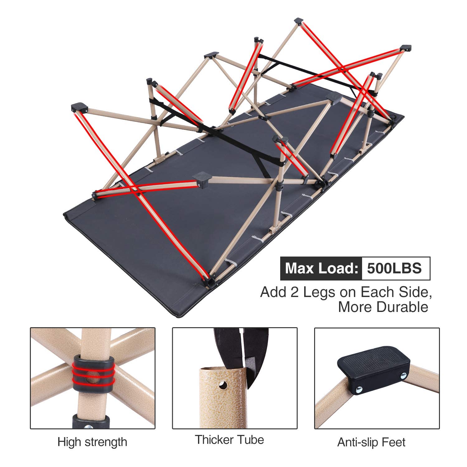 REDCAMP Oversized Folding Camping Cots for Adults 500lbs, Double Layer Oxford Strong Heavy Duty Extra Wide & Large Sleeping Cots,Dark Grey 2-Pack