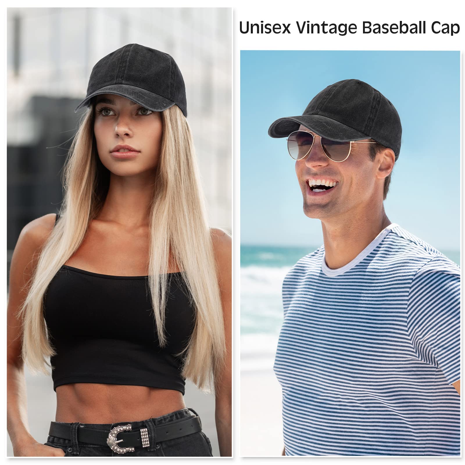 Yahenda 15 Pcs Washed Plain Baseball Cap Vintage Cotton Washed Baseball Cap Adjustable Distressed Hat for Unisex (Black)