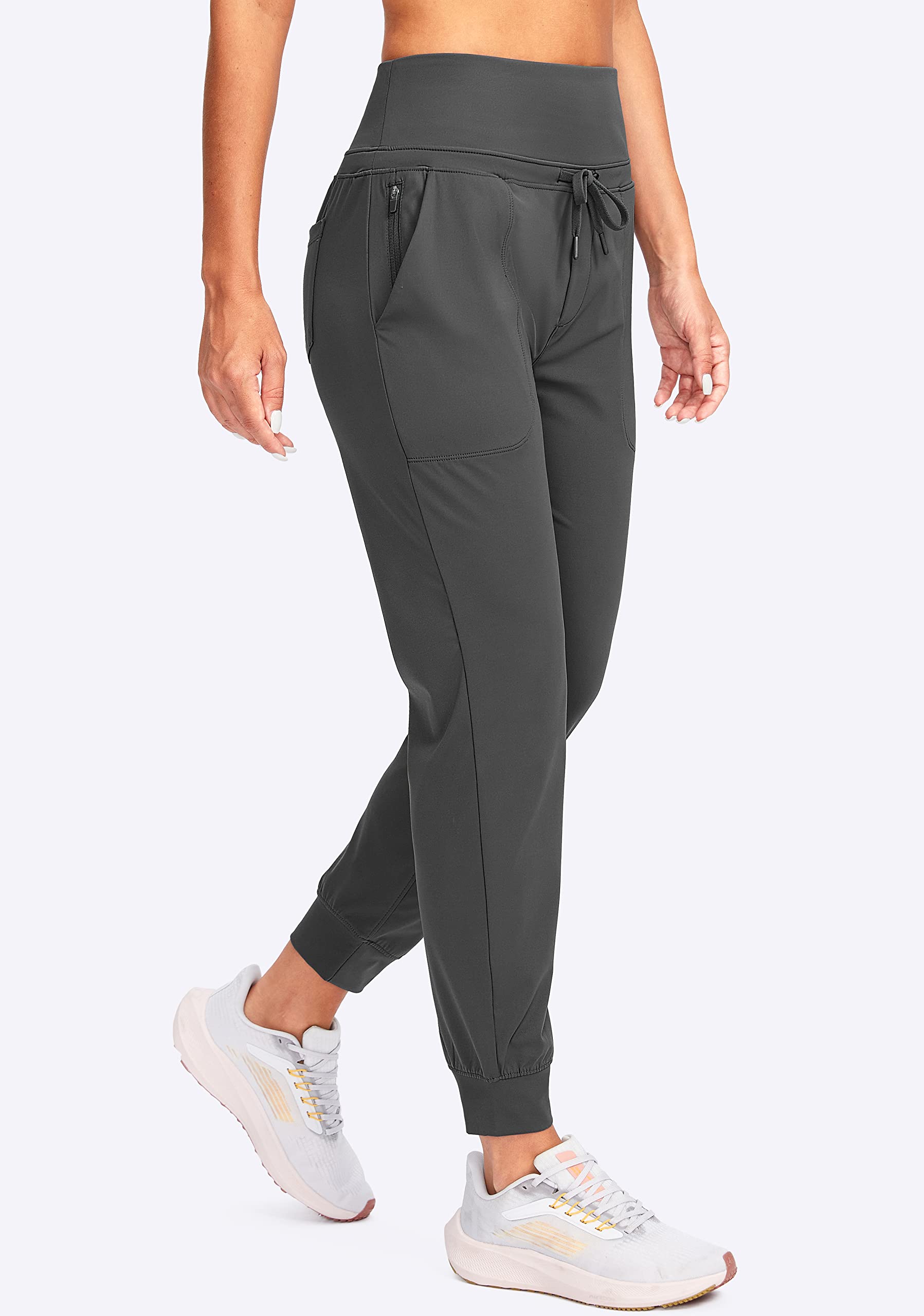 Women's Joggers High Waisted Athletic Sweatpants with Zipper Pockets Tapered Workout Lounge Pants for Women(Dark Grey, S)
