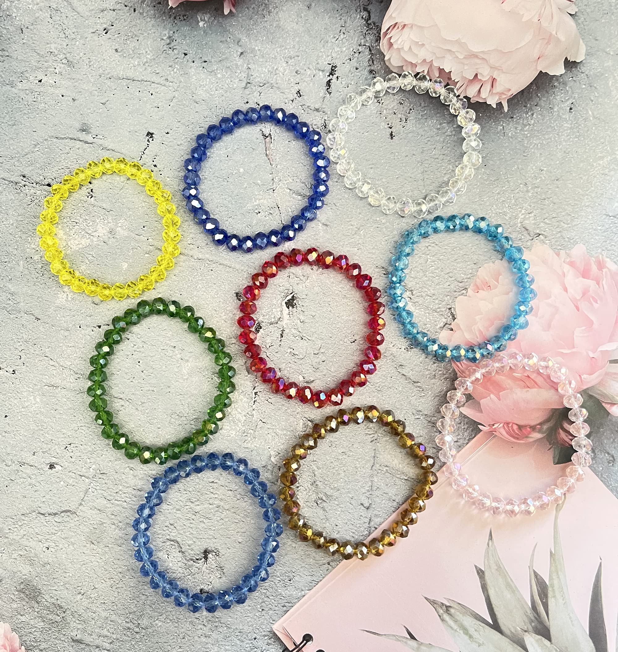 WAINIS 18PCS Glass Crystal Beaded Bracelets for Women Handmade Stretch Elastic Bracelets Multicolor Stackable Round&Versatile Beads Bracelet Jewelry Gifts