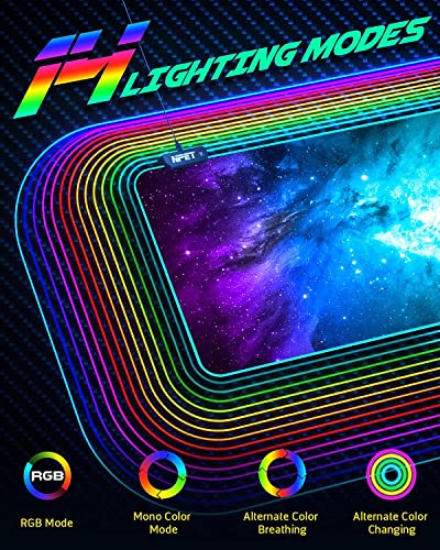 NPET MP02-SP Gaming Mouse Pad, Cloth Mouse Pad, Anti-Slip Base, RGB Backlit, Stitched Edges, Water-Resistant, Optimized for Gaming Sensors, XL