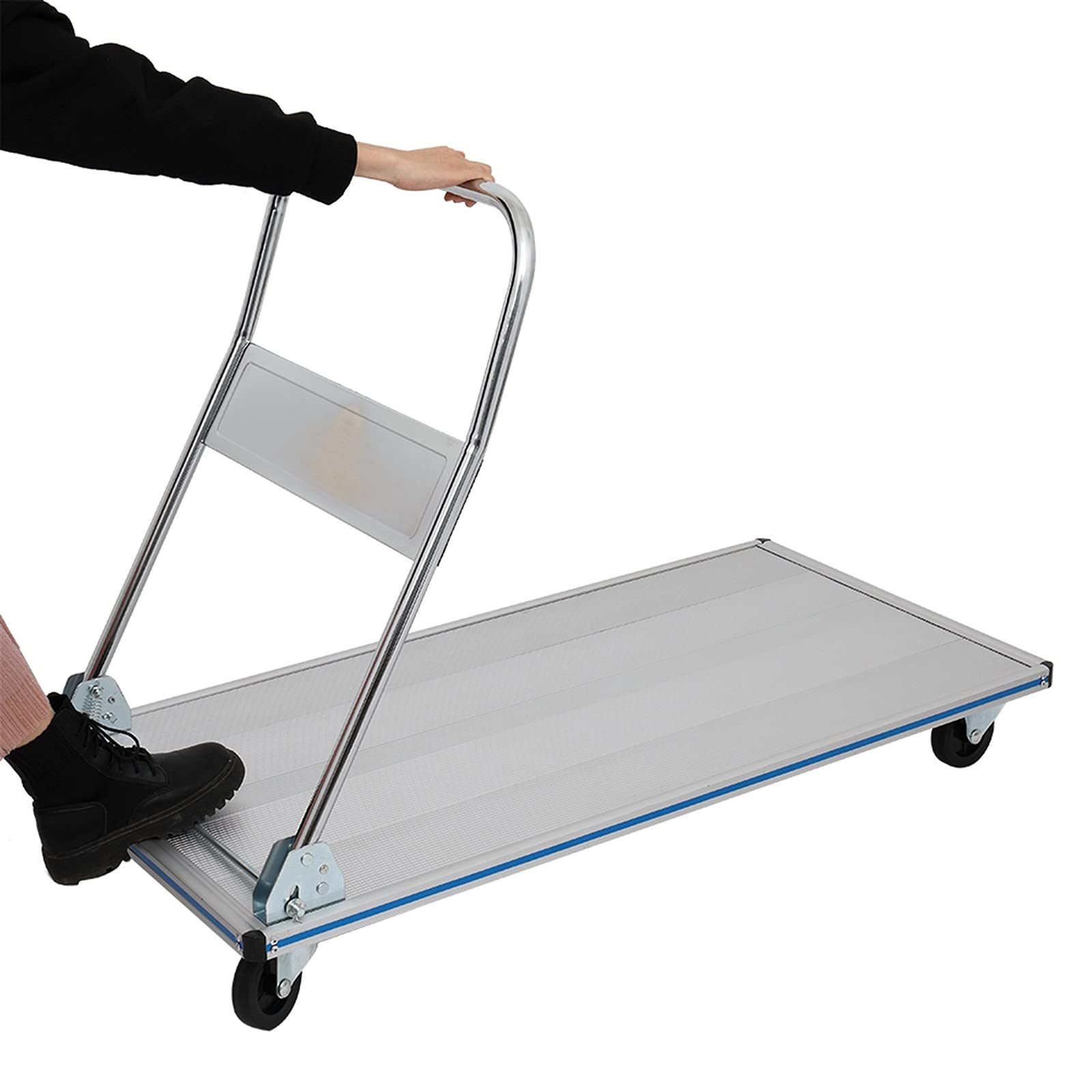WALDOR Folding Hand Truck ﻿ Folding Aluminum Platform Truck Extended Version Foldable Handle Rolling Multifunctional Moving Flatbed Cart Hand Trolley 770 lb Portable Dolly for Moving