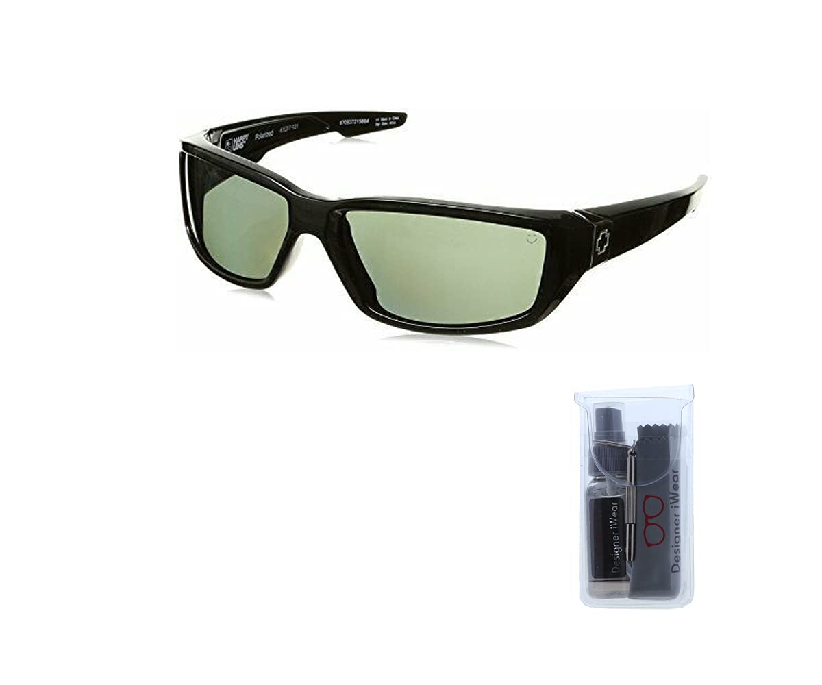 SPY Dirty Mo Tech SOSI ANSI Matte Black/Happy Gray Green Polarized Rectangular Sunglasses for Men + BUNDLE with Designer iWear Eyewear Kit