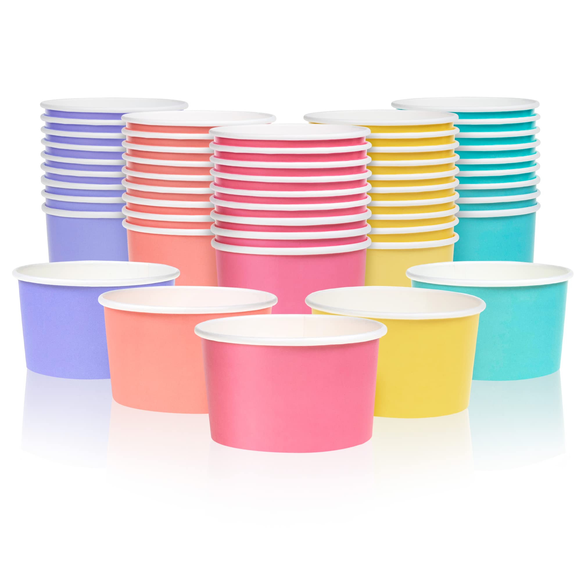 MATICAN Paper Ice Cream Cups, 50-Pack 5.5-oz Disposable Dessert Bowls for Hot and Cold, 5.5-ounce, 5 Pastel Colors