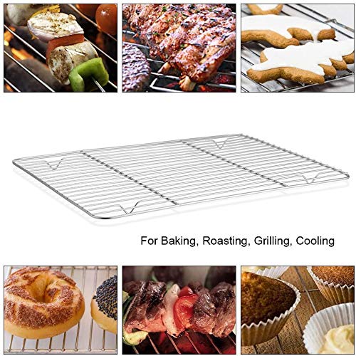 Small Stainless Steel Cooking Rack Set 2, Little Baking Rack Pack of 2, for Cooling Baking Roasting Grilling Drying, Rectangle 9.7x7.48x0.6 inch, Fits Small Toaster Oven, Oven & Dishwasher Safe