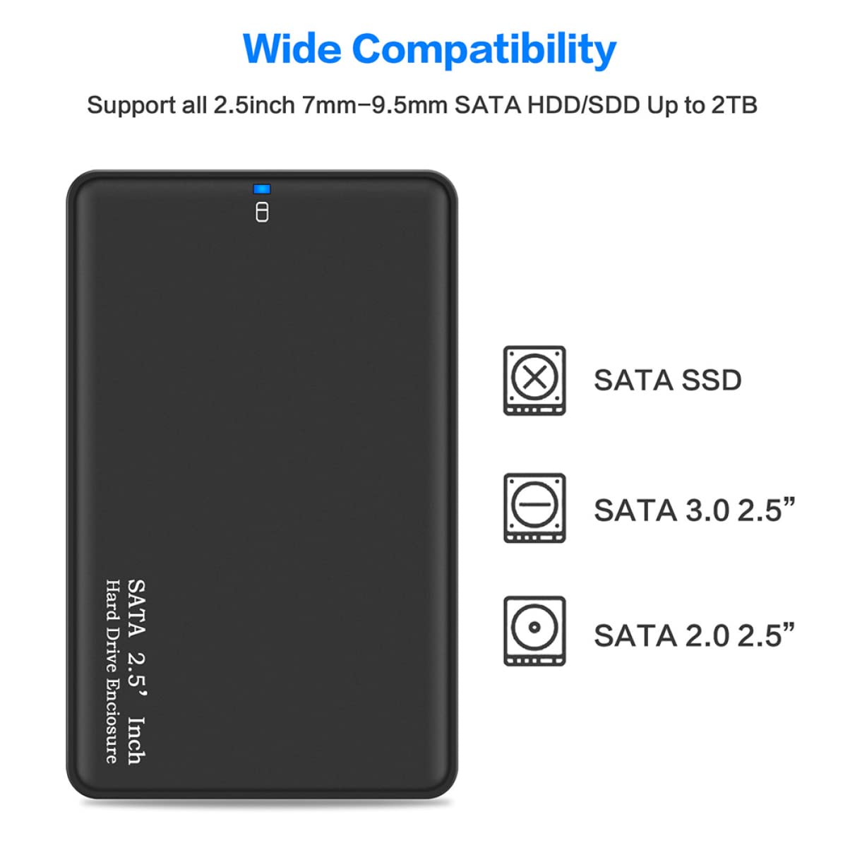 SOLUSTRE Enclosure Case 2pcs HDD/ssd Disk Portable External Enclosure Tb . for USB Hard Micro Tool-Free to -.mm up Inch B USB Hard Drive HDD