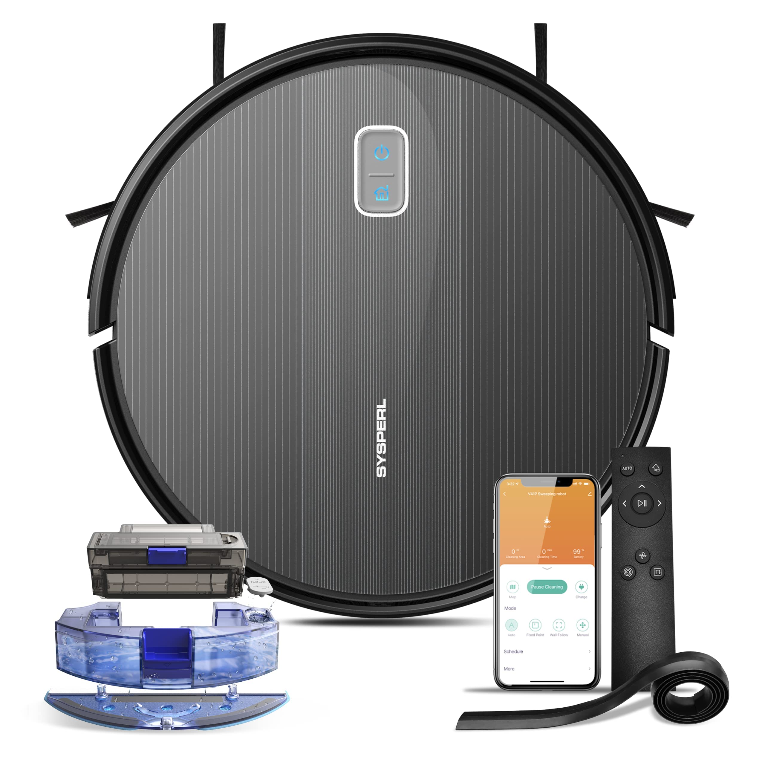 SYSPERL 2 in 1 Robot Vacuum and Mop, 2600Pa Robot Vacuum Cleaner with Mapping Technology, WiFi/Alexa/APP/Remote Control Self Charging Vacuum for Hardwood Floors, Carpet, Ideal for Pet Hair
