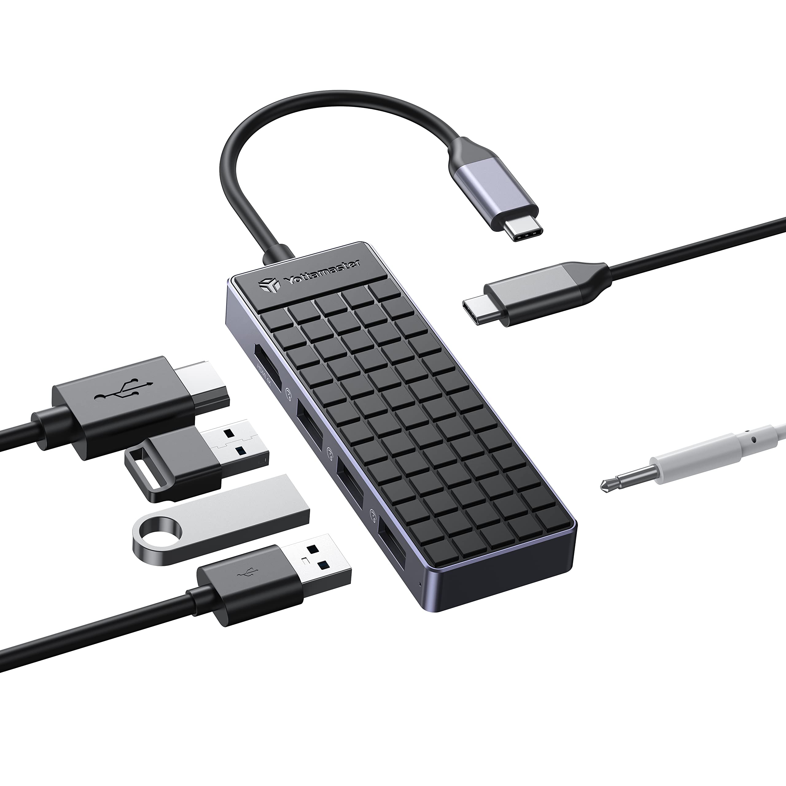 Yottamaster USB C Hub Hdmi Adapter, 6 in 1 USB C Hub Multiport Adapter with 4K HDMI, USBA 3.0, 100W PD, 3.5mm Audio, Compatible with Type C Laptop Devices
