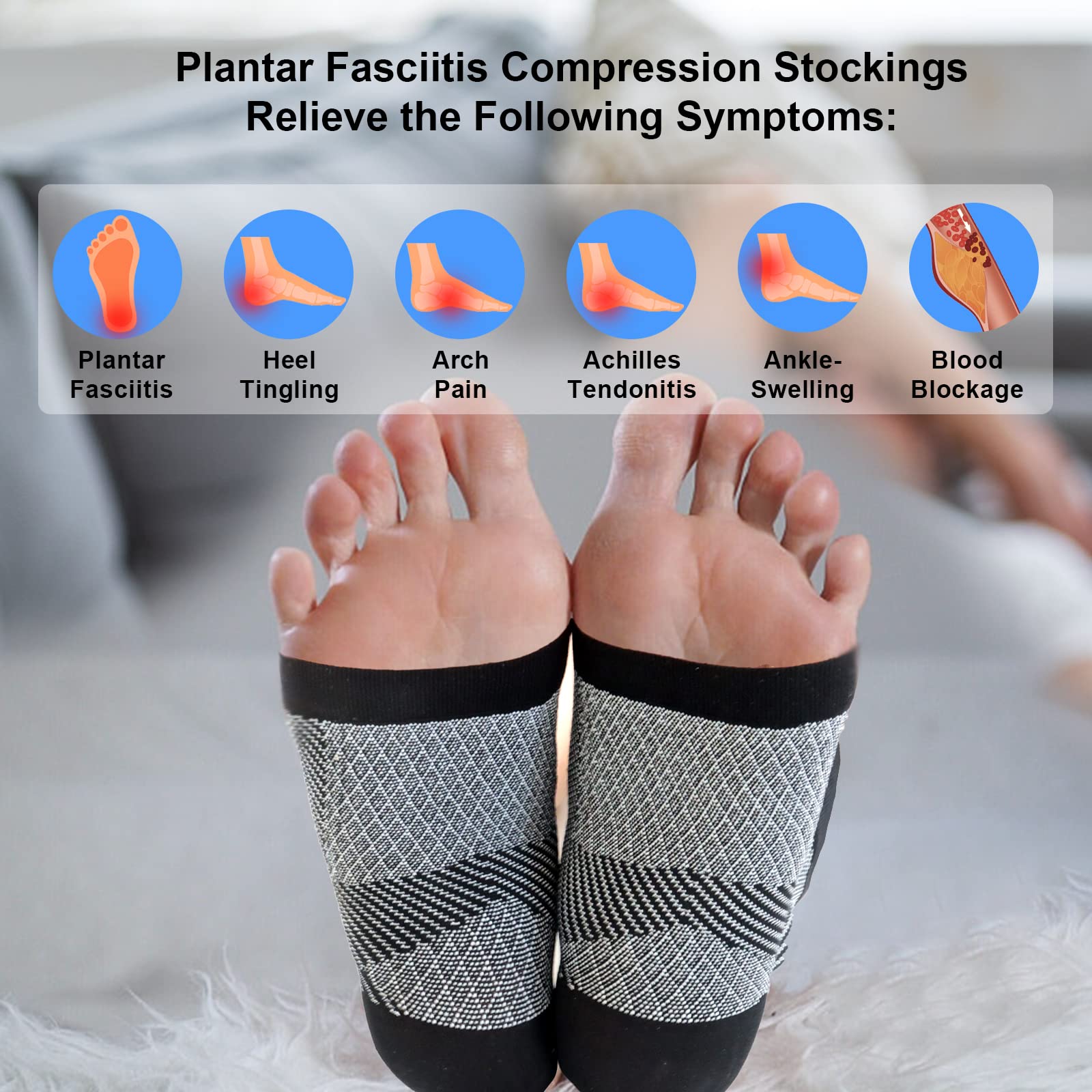 Ryscam Plantar Fasciitis Compression Socks for Women & Men, 2.0Version Foot Compression Sleeves for Heel/Arch Support, Relieve Plantar Fasciitis/Heel Pain for Everyday Use-Large