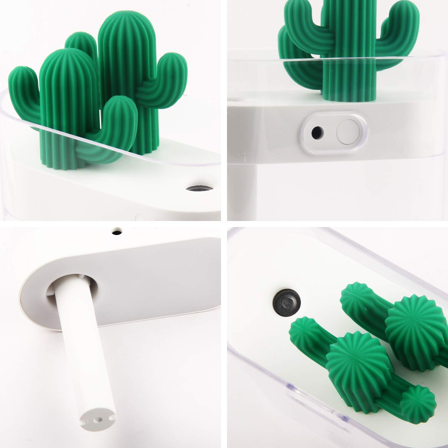 Mini USB Cool Mist Humidifiers, Cactus Humidifier with Night Light for Desk, 160ml Portable Air Diffuser for Bedroom, Office, Babies, Home, Travel, Waterless Auto-off …