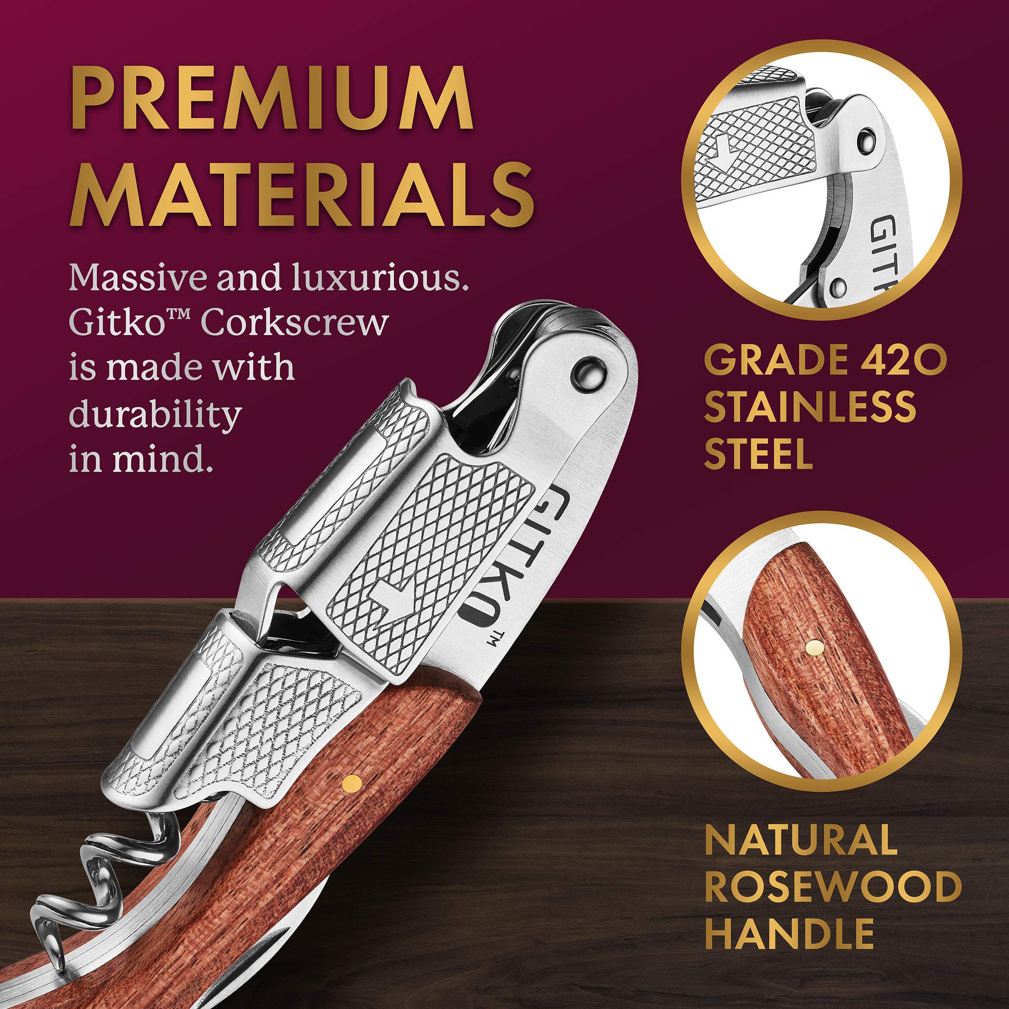 Wine Opener & Waiters Corkscrew-With a Comfortable Rosewood handle – Wine And Beer Bottle Opener For Bartenders, Waiters, –With A Wine Key Foil Cutter - With a Nice Pouch Included