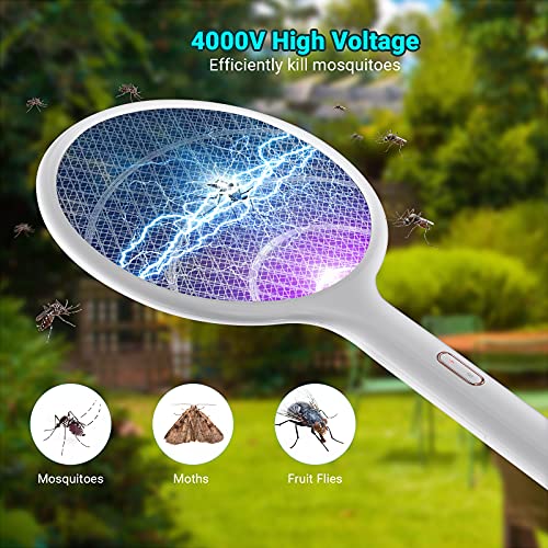 YISSVIC Electric Fly Swatter 4000V Bug Zapper Racket Dual Modes Mosquito Killer with Purple Mosquito Light Rechargeable for Indoor Home Office Backyard Patio Camping