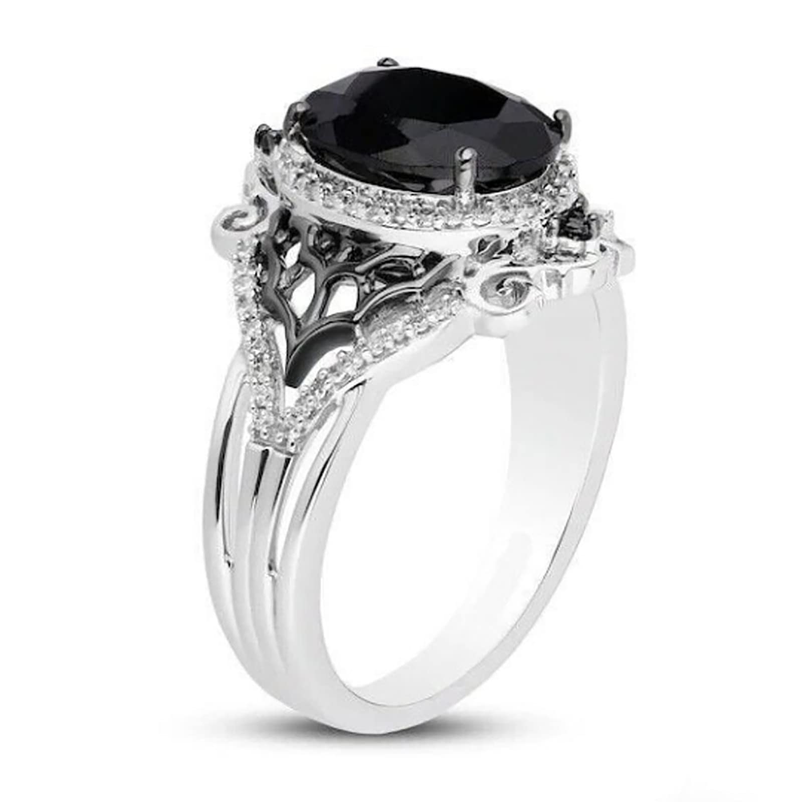 Women's Natural Stone Rings Ladies Solitaire Ring Oval Black Onyx Rings for Womens Available in Size 6-11