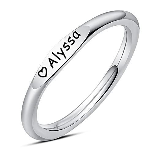 Redfishouse Personalized Initial Rings for Women, Engraved Customized Rings With Names Ring Family Rings Stackable Bar Initials Double Couples 925 Sterling Silver Ring for Her.