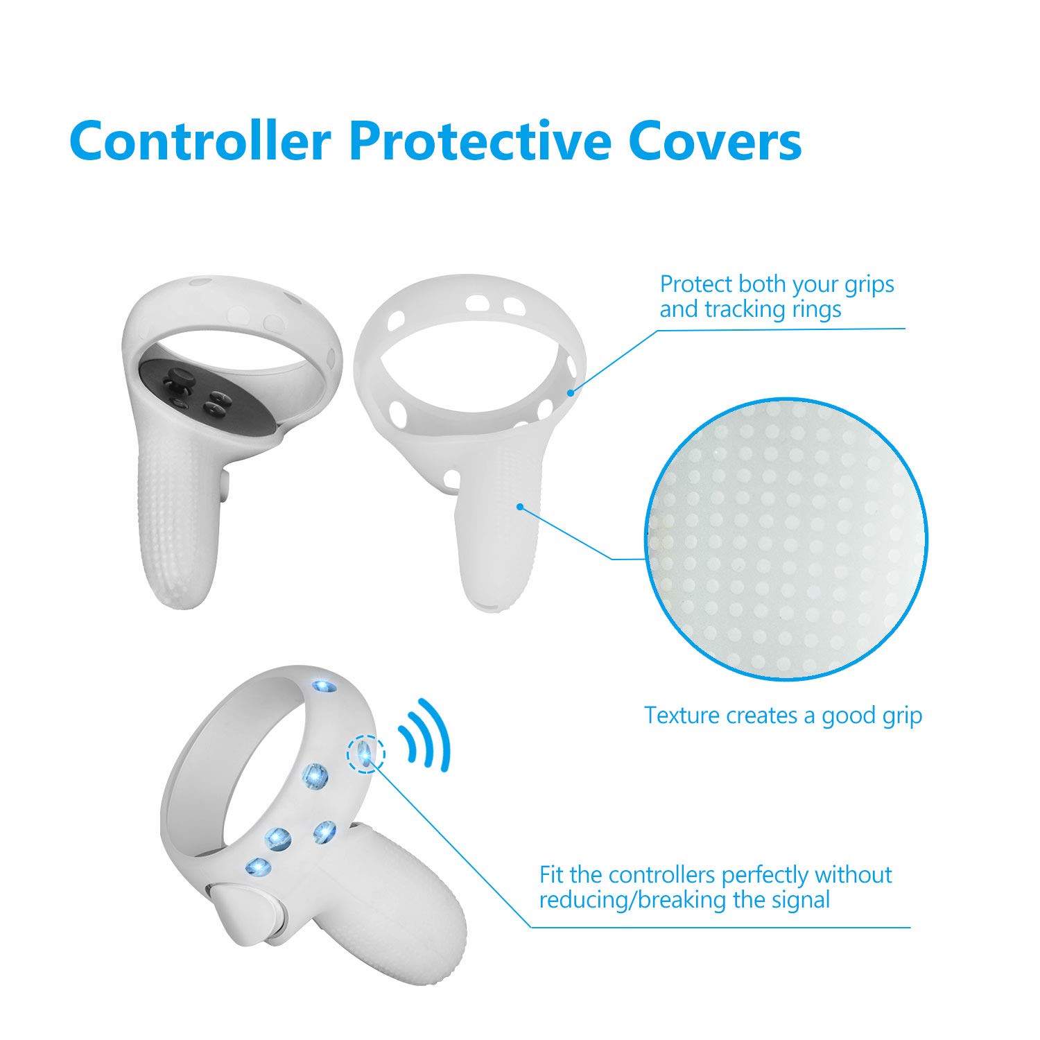 Oculus Quest 2 Cover Set JSVER Touch Controller Grip Cover, Front Face Protector Cover, VR Silicone Face Cover, Protective Lens Cover, Button Covers for Quest 2