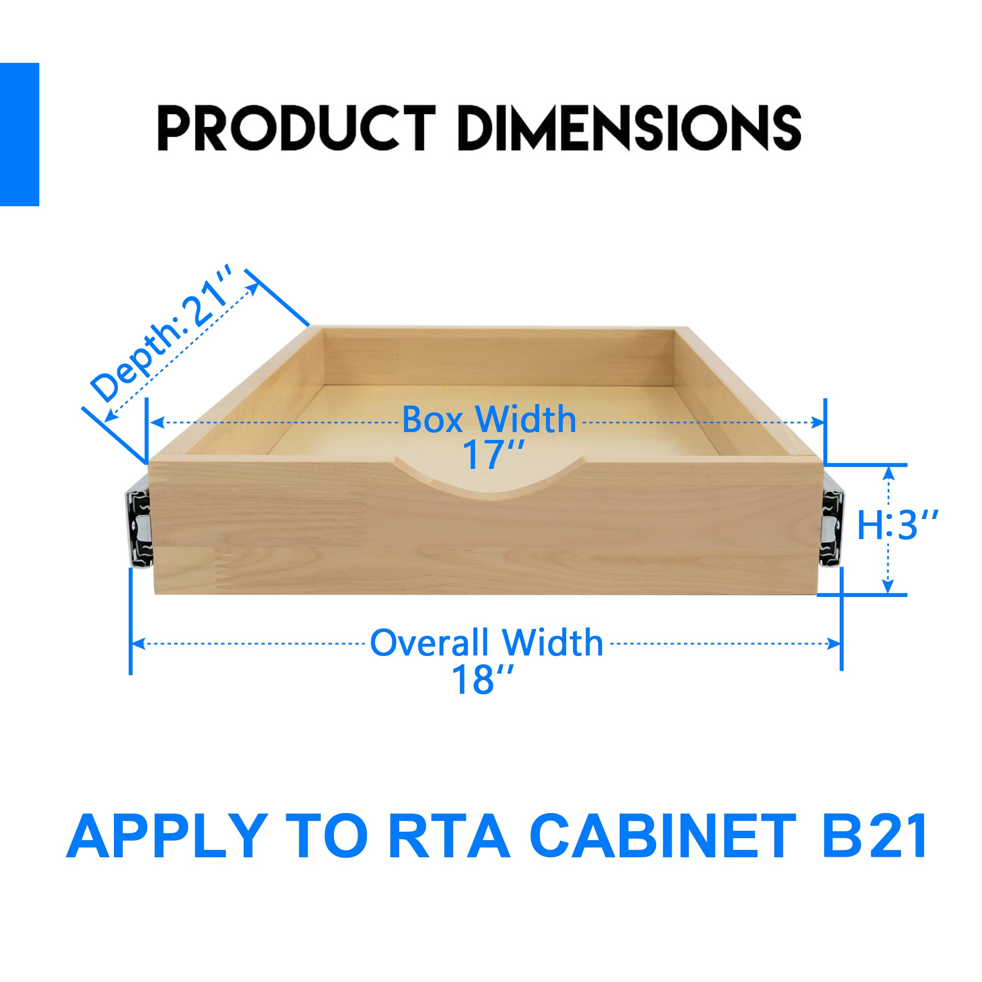WelFurGeer 17'' Width Pull Out Drawers for Kitchen Cabinets, Cabinet Organizers and Storage, Slide Out Cabinet Drawer, Slide Out Drawer Organizer, Wood Rack for Kitchen, Bathroom (17''W x 21''D)