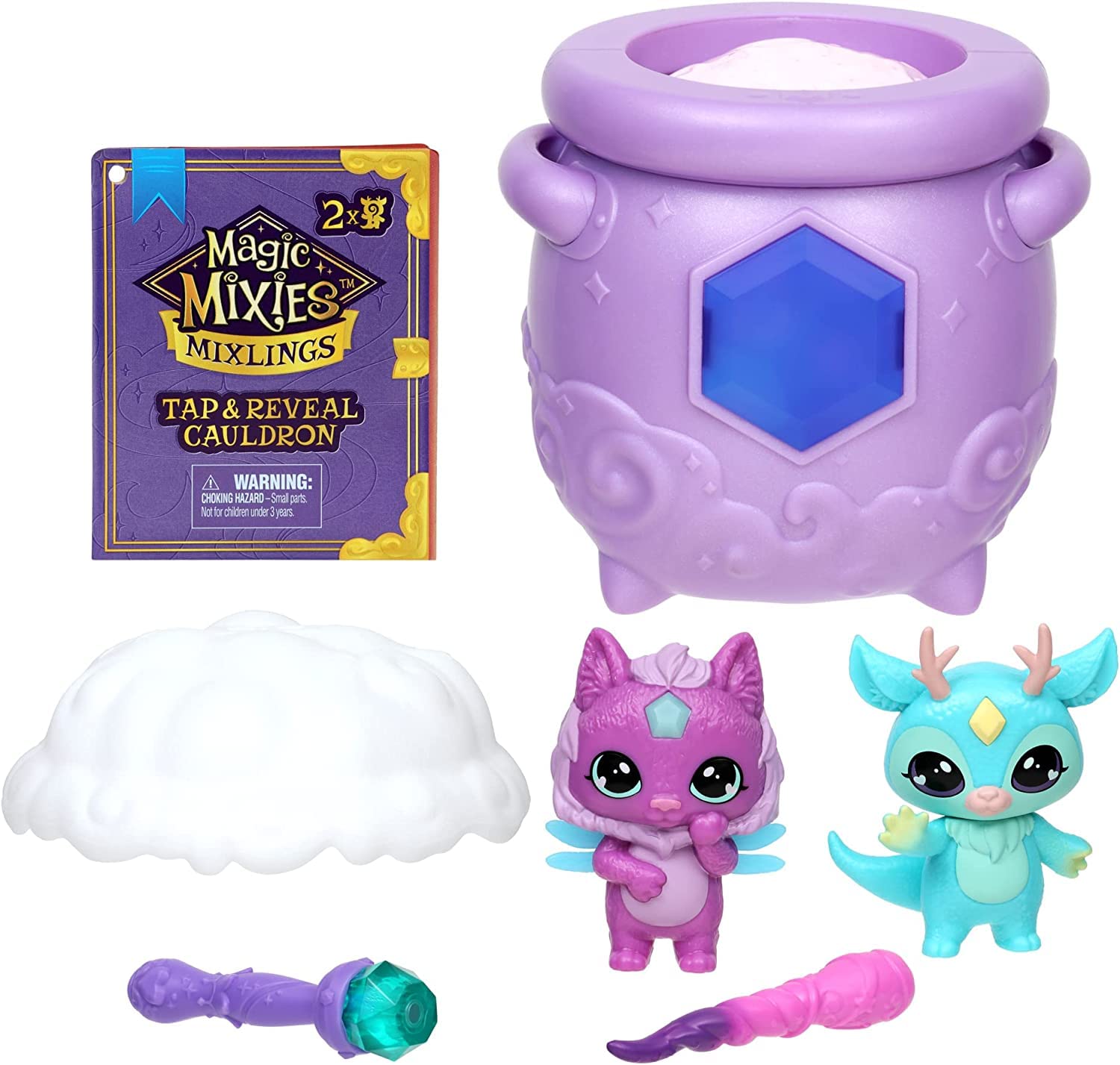 Magic Mixies Mixlings Tap & Reveal Cauldron 2 Pack, Magic Wand Reveals Magic Power and Surprise Reveal on Cauldron with JDS Toy Storage Bag