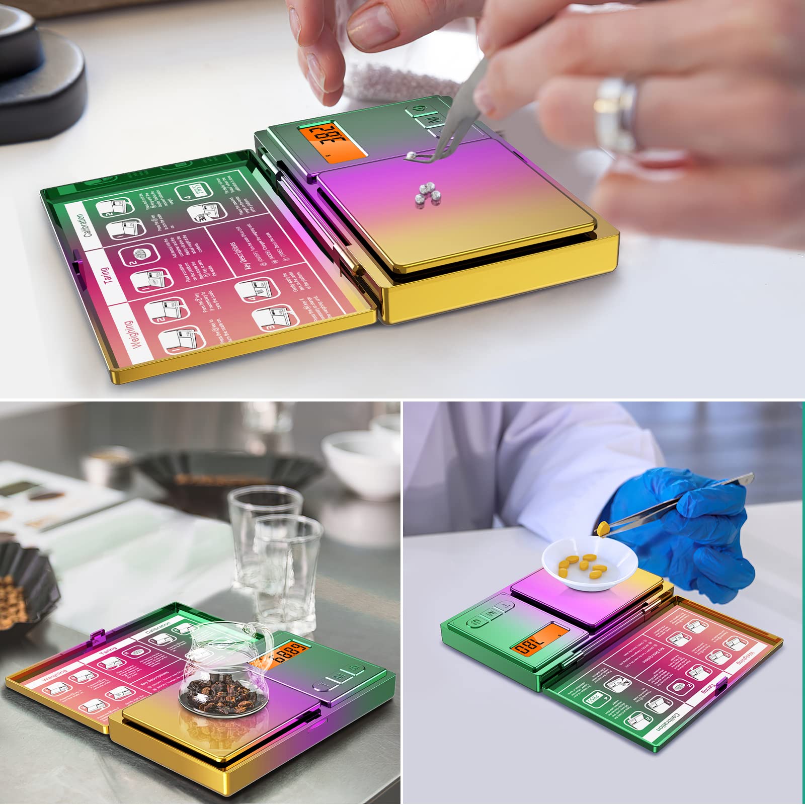 ORIA Digital Pocket Scale, 200g/0.01g Digital Gram Scale, Jewelry Scale, Food Scale, with 6 Units, LCD Display, Unique Colorful Design, Batteries Included