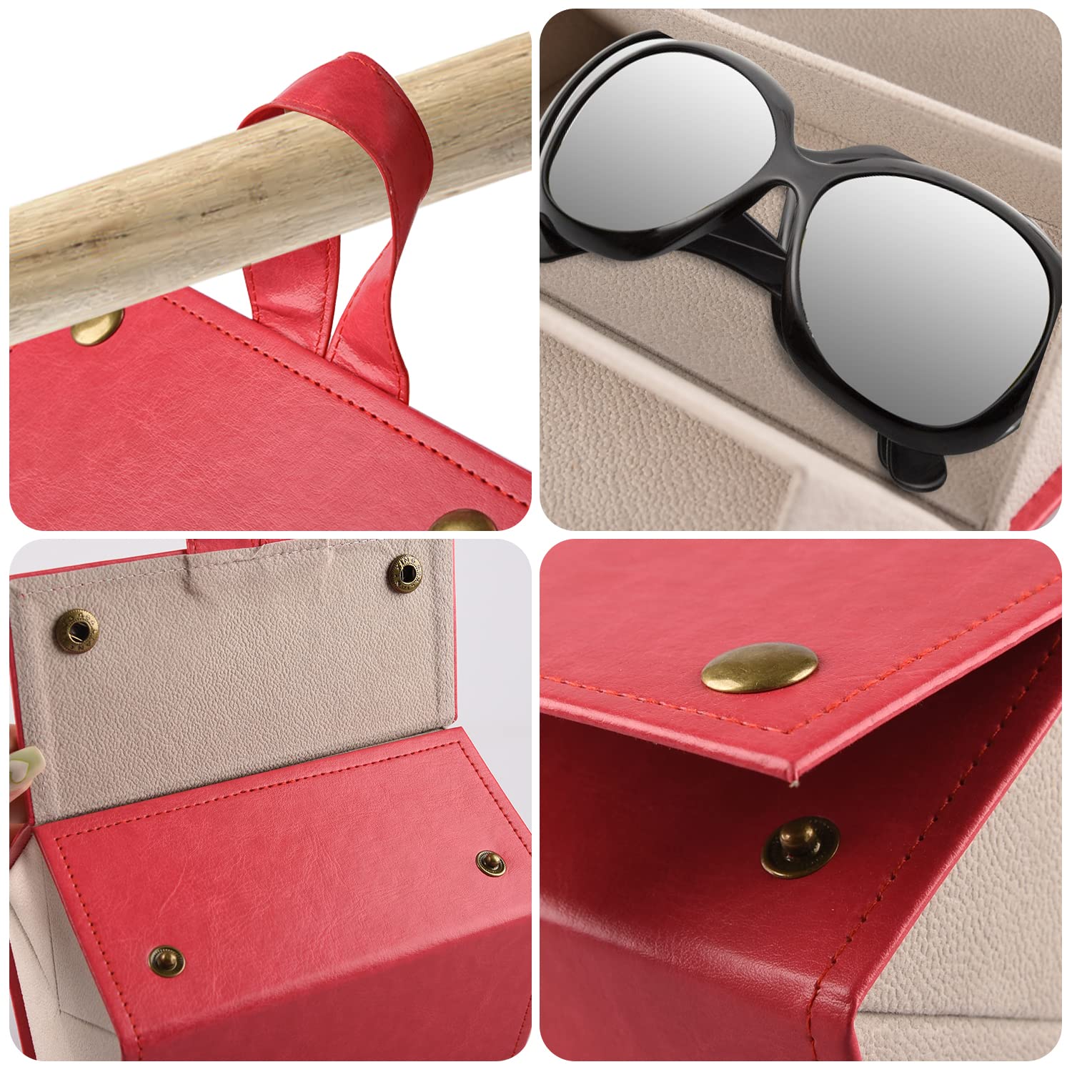 SZYMWS Sunglasses Case Organizer 5 Slot Travel Glasses Case Multiple Sunglasses Holder Organizer Eyeglasses Storage Box (Red+Grey)