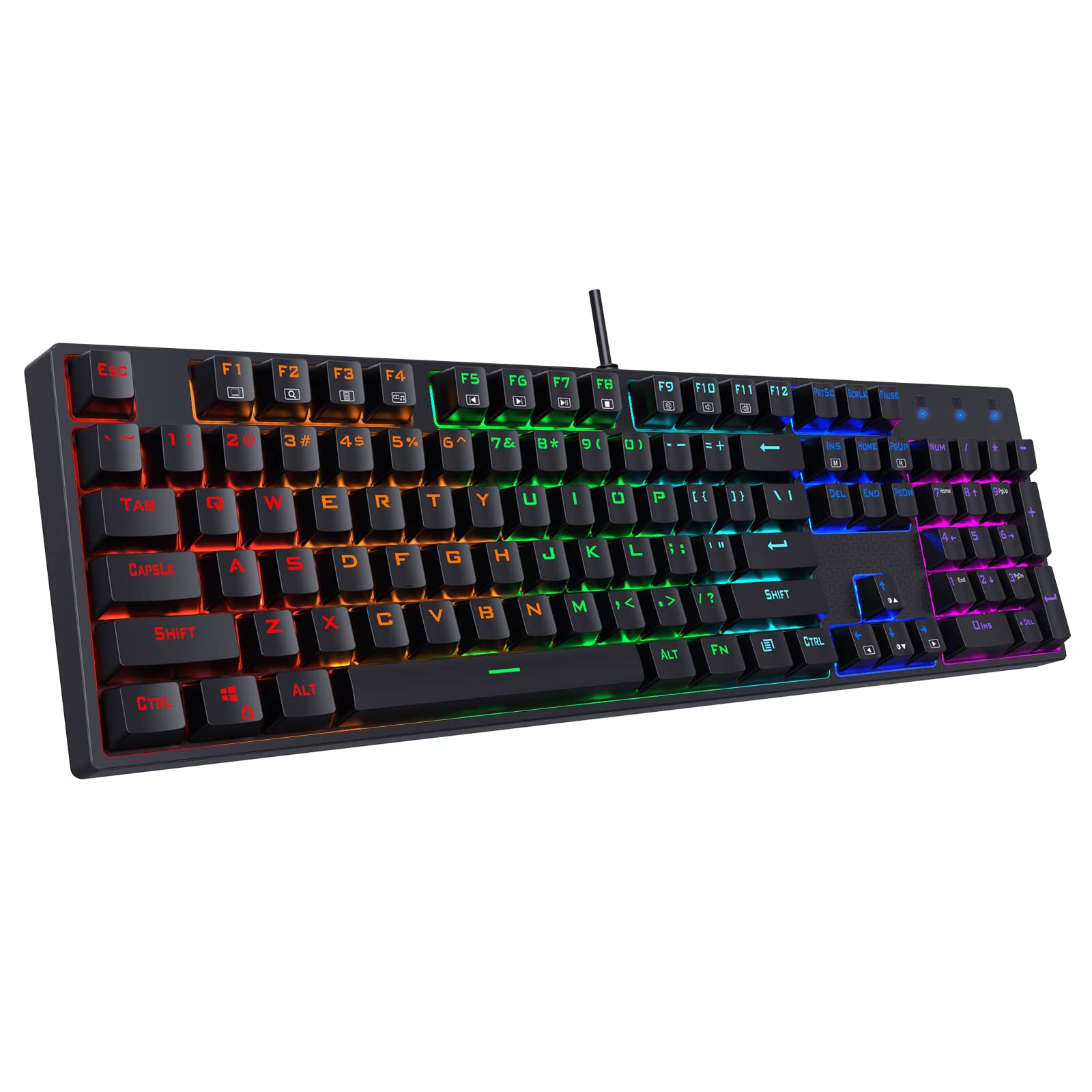 T-DAGGER Mechanical Gaming Keyboard β Rainbow Backlit USB Wired Keyboard with Blue Switches, 104Keys Full Size PC Keyboard for Windows Desktop Gamer