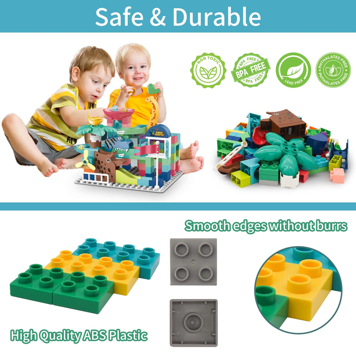 WINGIFT 112 Piece Marble Run Building Blocks Dinosaur Toy, STEM Toy Bricks Set with Functional Dinosaur Building Blocks,Marble Maze Building Toys Compatible with All Major Brands for Kids Ages 3 4 5+