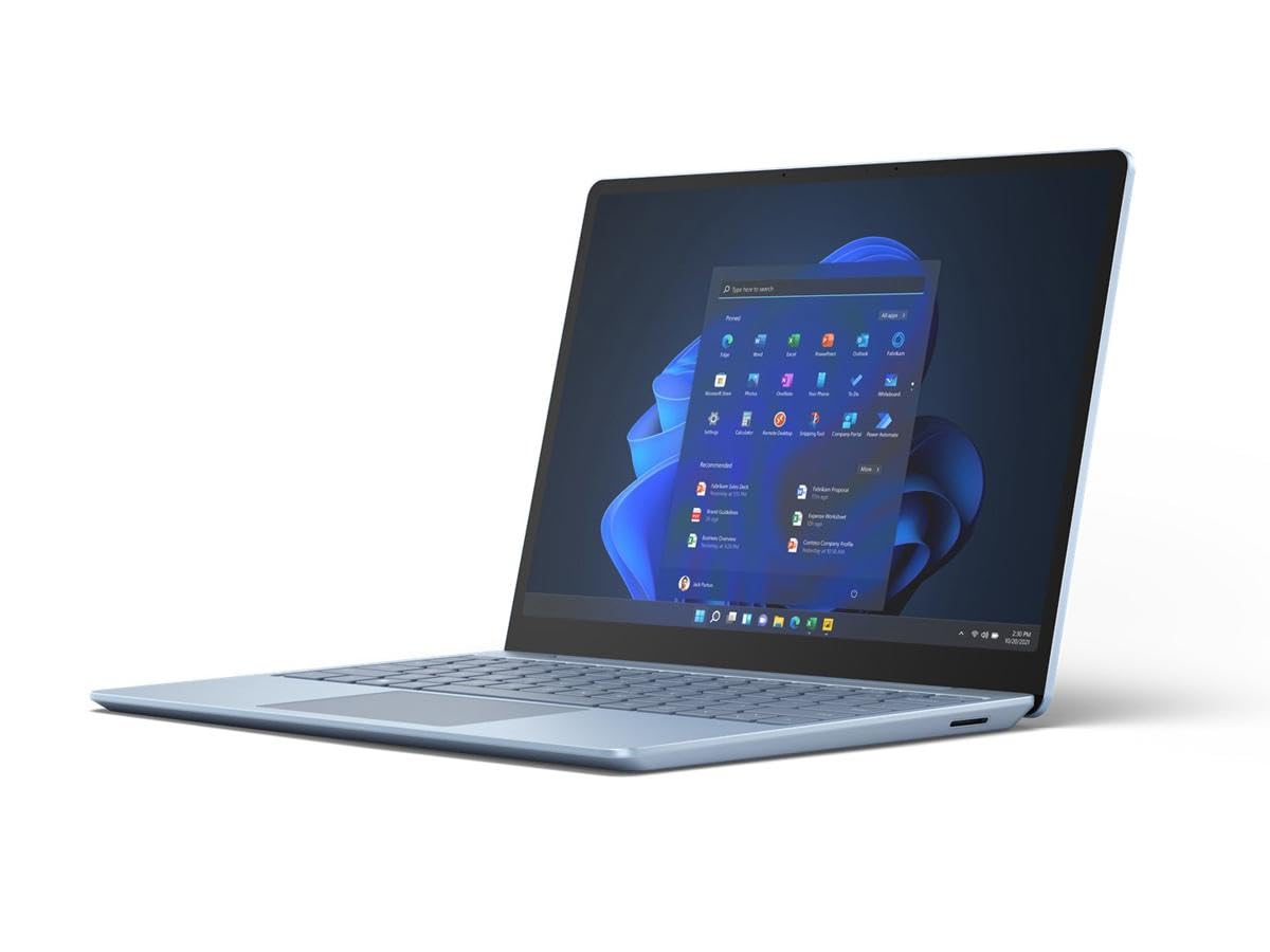 Microsoft Surface Laptop Go 2-12.4 Inch, Windows 11 Professional, Intel Core i5 Quad-Core, 8GB RAM, 256GB SSD, Intel Iris Xe Graphics, Ideal for Office and Gaming Ice Blue - 8QG-00012
