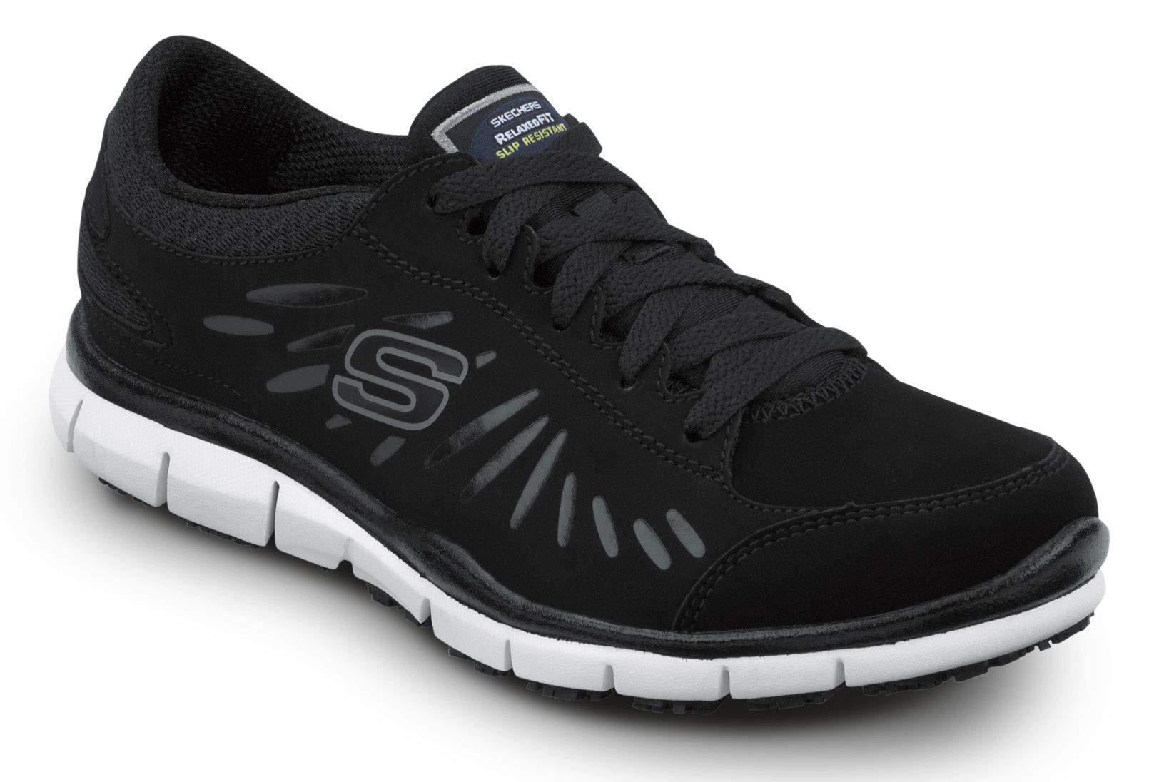 Skechers Work Stacey - Women's Black/White Soft Toe, Slip Resistant, Low Athletic (11.0 M)