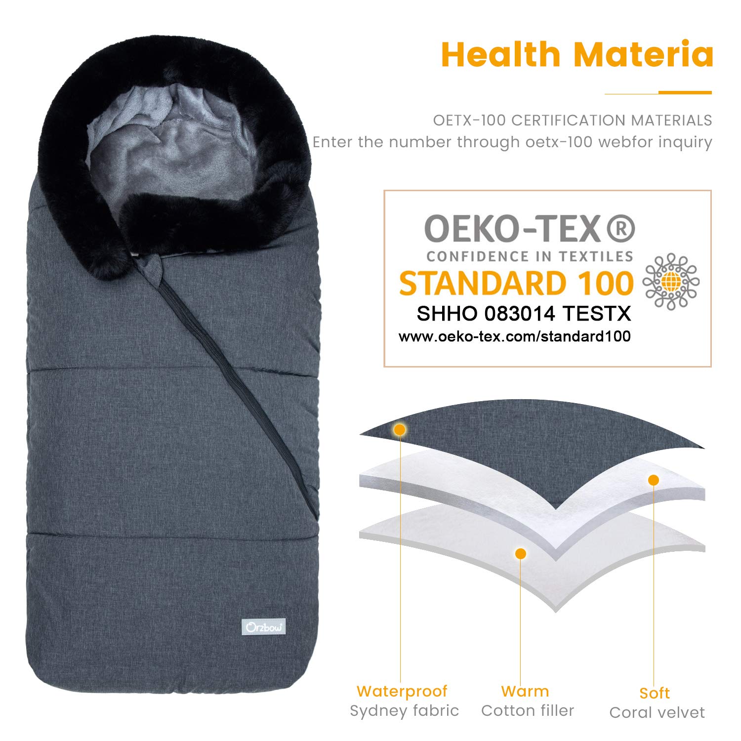 Orzbow Fur Collar Baby Stroller Sleeping Bag Newborn Sleep Sack Thicken Warm Infant Sleepsacks Keep Warm Waterproof Windproof