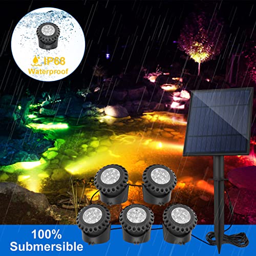 T-SUN Solar Pond Light, Super Bright LED Underwater Color Changing Solar Lights RGB Submersible Fountain Lights IP68 Waterproof Fish Tank Light for Aquarium Garden Pool Fountain Pond 5 in 1