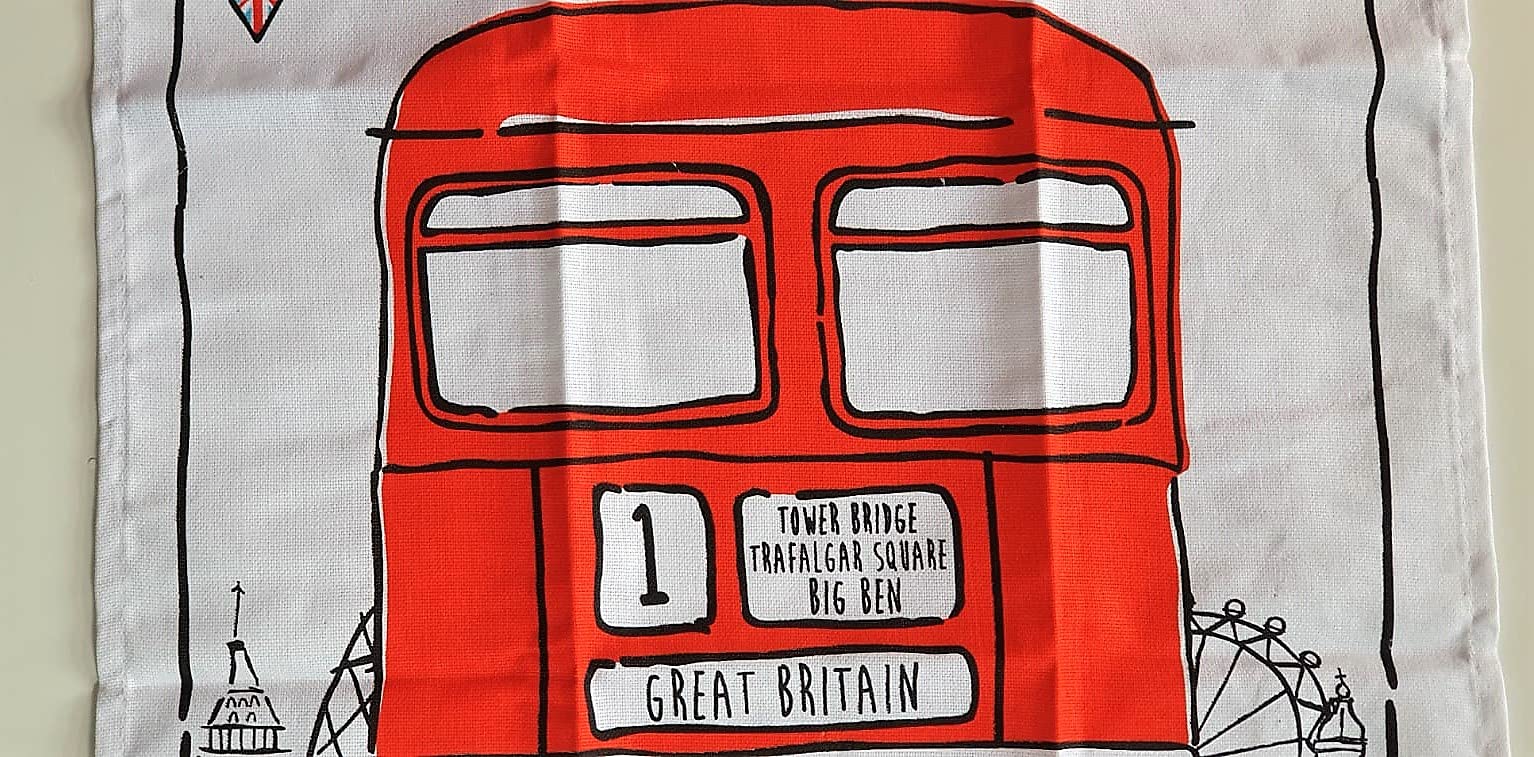 Sketchy Red London Bus Tea Towel Souvenir Sketch Routemaster Cartoon Drawing Souvenir Gift White by Elgate