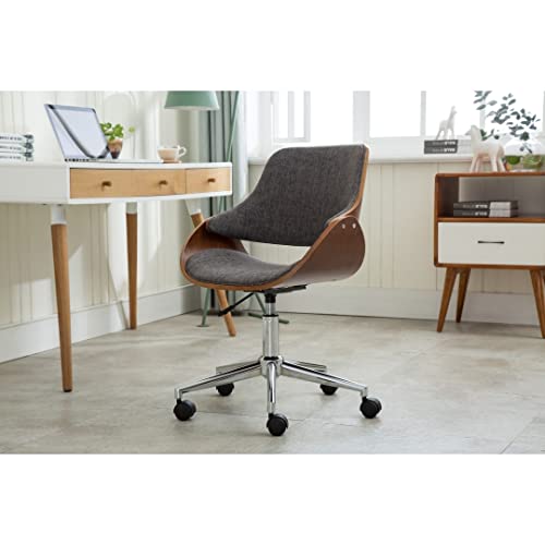 Porthos Home Adjustable Height Mid Century Modern Office Desk Chair, Fabric and Wood with Caster Wheels, Easy Assembly