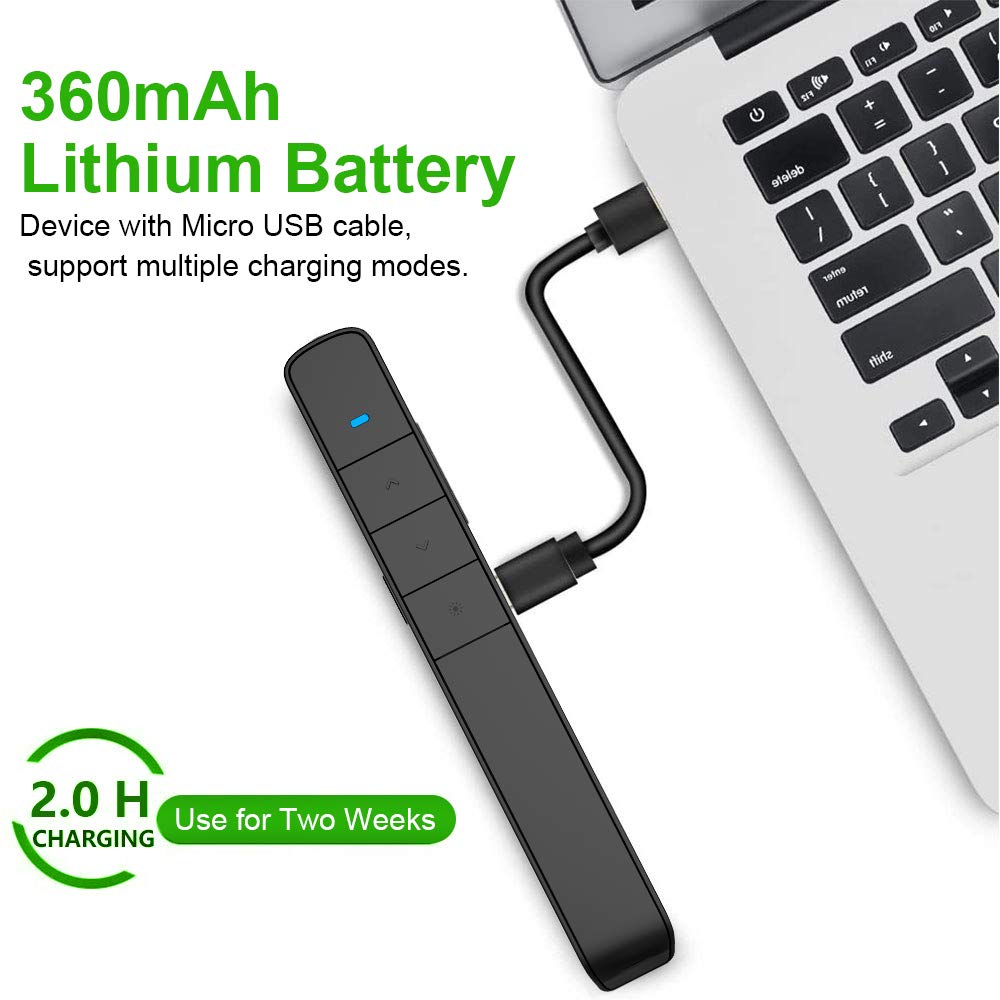 Norwii Presentation Clicker Green Light Pointer USB Rechargeable Wireless Presenter PowerPoint Clicker Hyperlink Presentation Remote Control Slide Advancer RF 2.4GHz for Keynote/Mac/PC/Laptop …