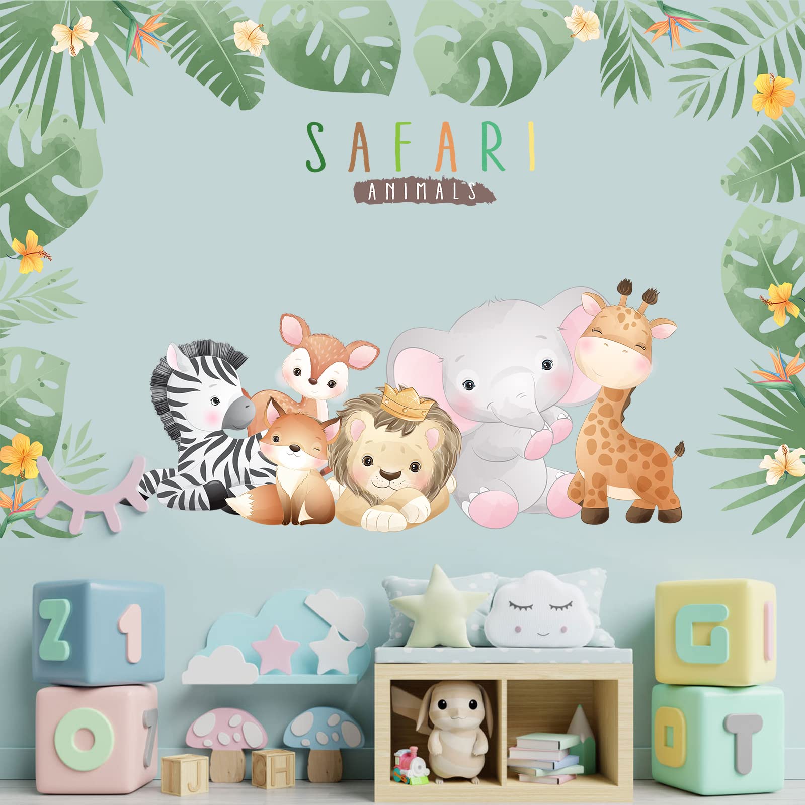 Wall Stickers, African Jungle Zebra Giraffe Fox Sloth Bear Wall Decals Decoration, DIY Wall Art Mural, Bedroom Kids Room Nursery Corridor Wall Decor Painting