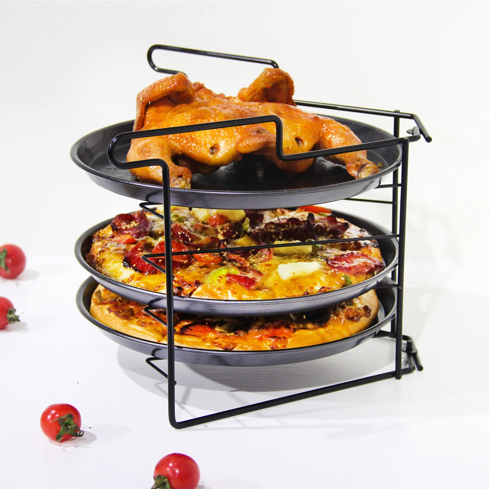 VANLAMNI Pizza Baking Set with 1 Wire Metal Pizza Rack and 3 Circular Pizza Pans,11 inch Non-stick Pizza Trays for Oven