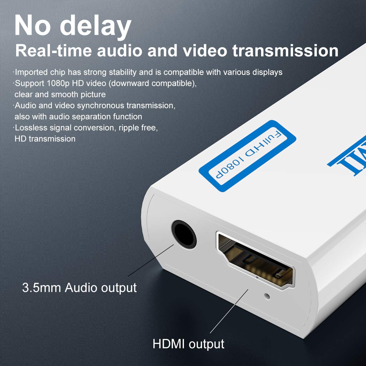 Xsusmdom Wii HDMI Adapter, Wii to HDMI Converter 1080p Connector Output Video 3.5mm Audio - Supports All Wii Display Modes (White)
