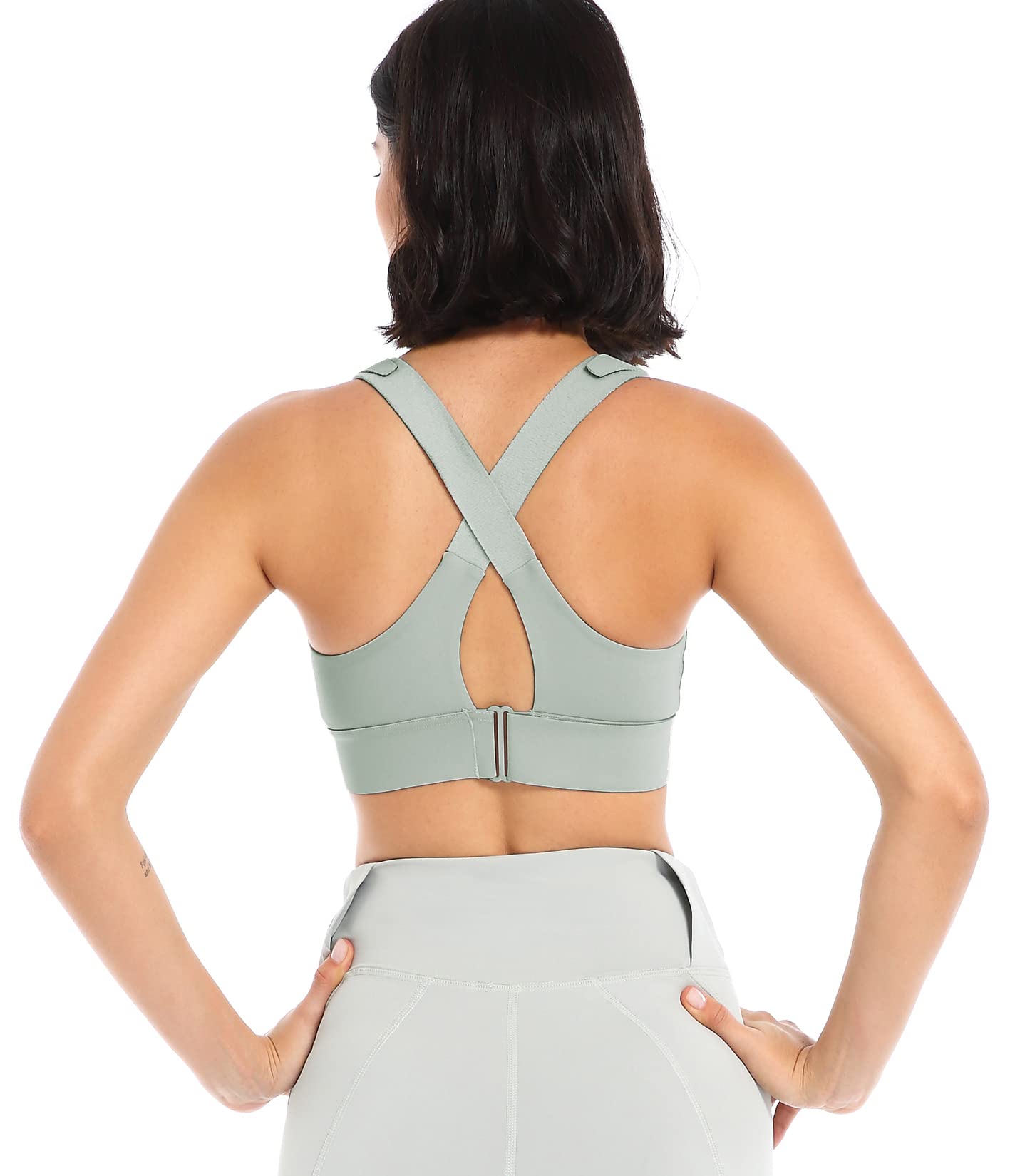 Women's Sports Bra Zip Front High Impact Workout Yoga Bra Padded Wirefree Bra Blue
